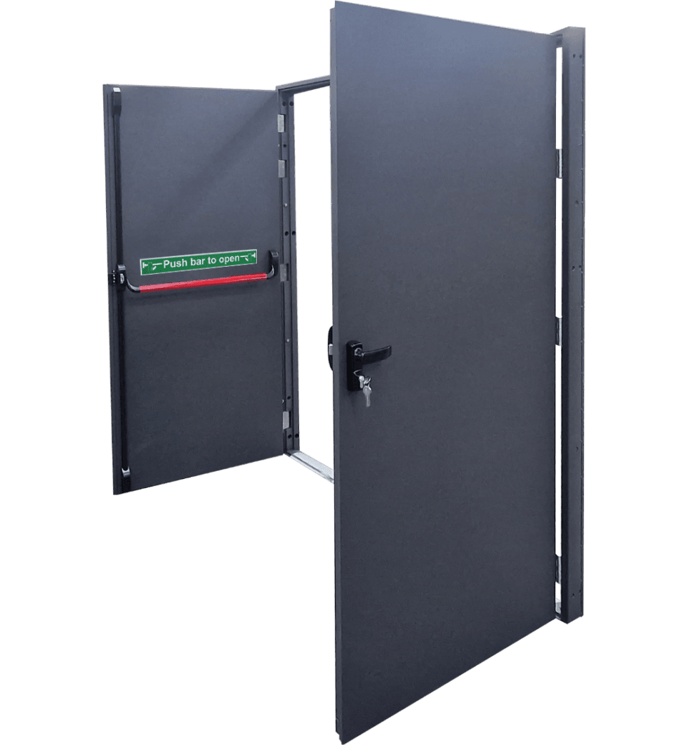 Double fire exit steel door - Kirncroft Security Doors